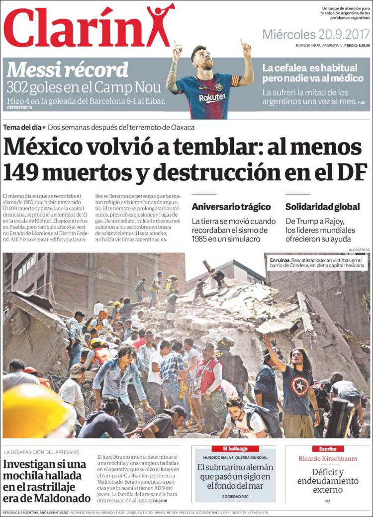 Las Portadas De Periódicos Más Impactantes Del Sismo De México