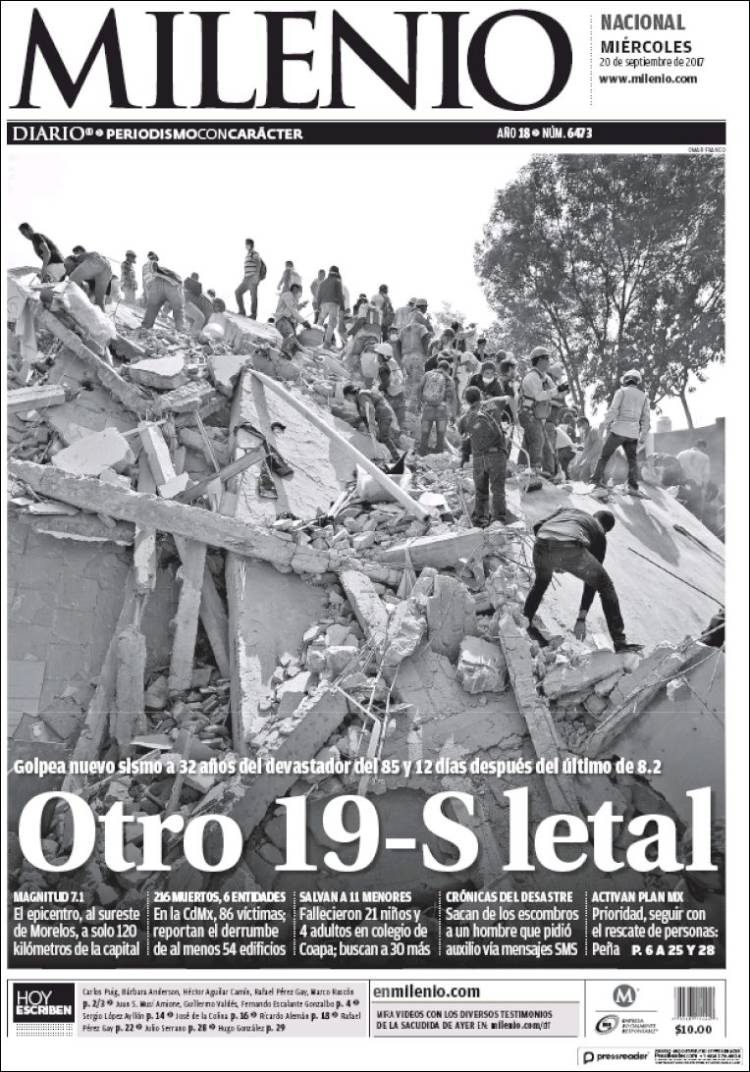 Las Portadas De Periódicos Más Impactantes Del Sismo De México